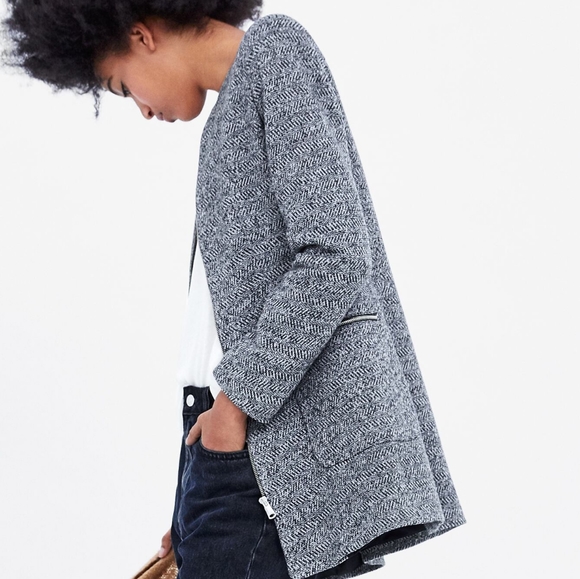 Zara | Jackets & Coats | Nwt Zara Navy Blue Herringbone Zipup Frock ...